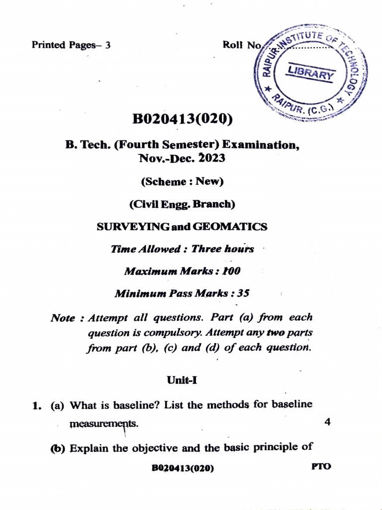 2023 Nov Dec Surveying & Geomatics (AICTE) | PDF | Surveying ...