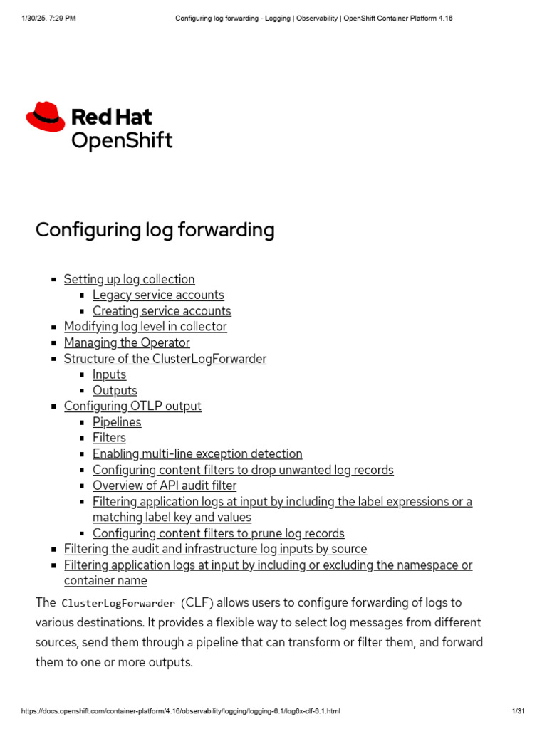 Configuring Log Forwarding - Logging - Observability - OpenShift ...