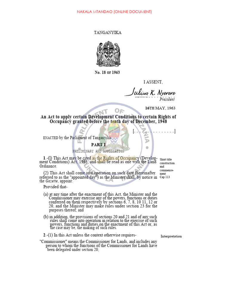 Rights of Occupancy Act 1963 Overview | PDF | Mortgage Law | Lease