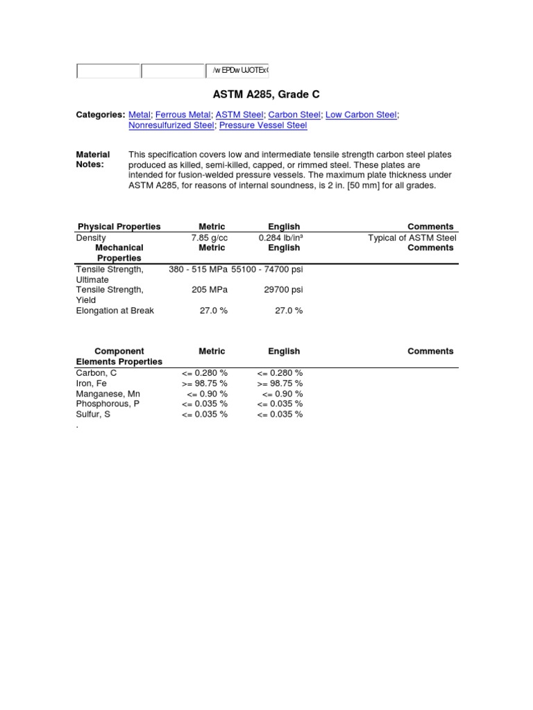 ASTM A285 Grade C Steel Properties | PDF | Science & Mathematics ...