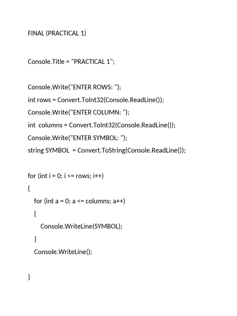 Console Program for Symbol Grid Output | PDF