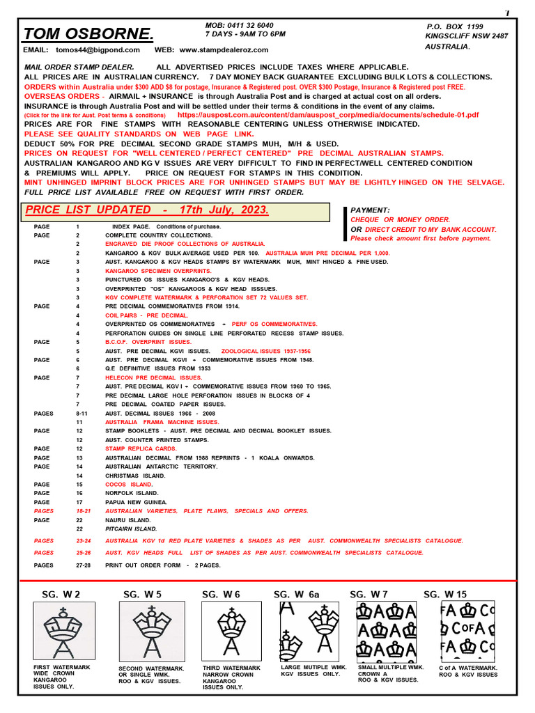 Tom Osborne Pricelist | PDF