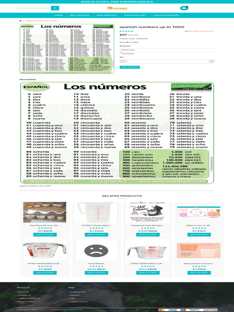 Spanish Numbers Up To 1000 - Online Store | PDF