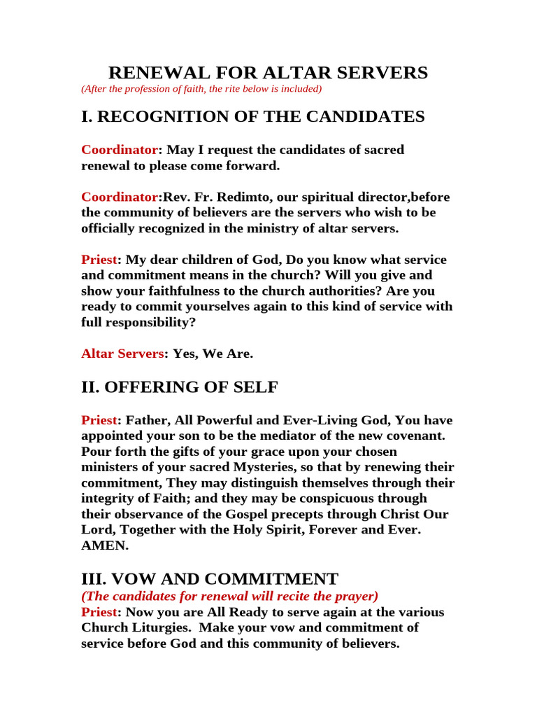 Renewal For Altar Servers | PDF