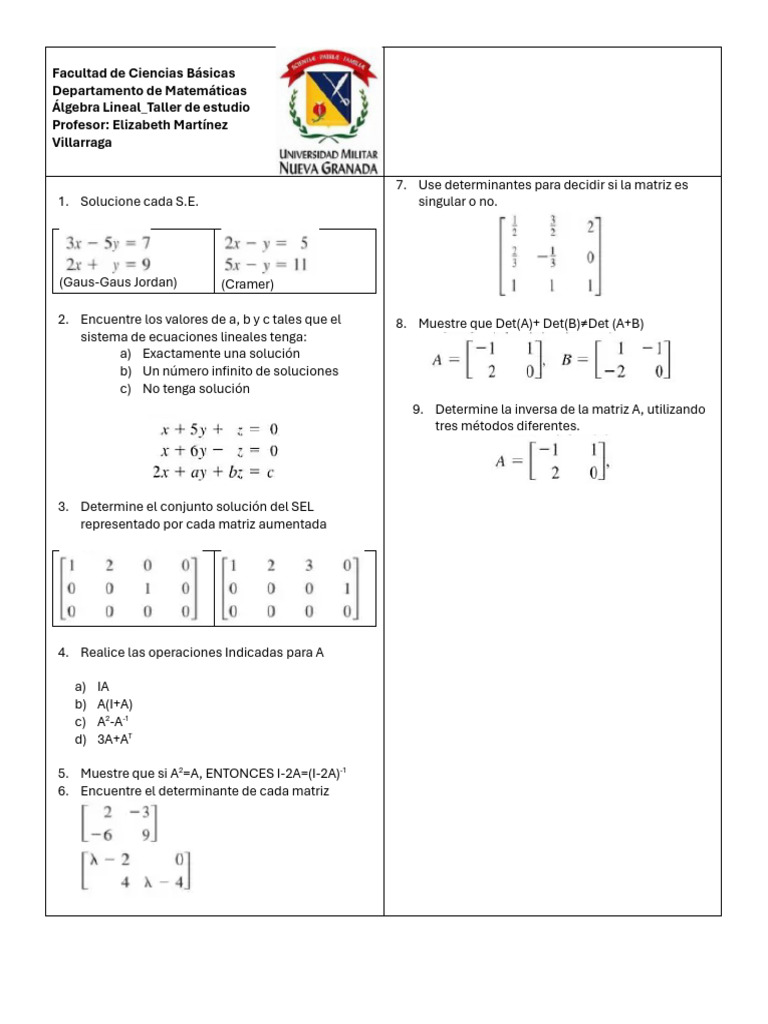 Taller de Estudio Álgebra | PDF