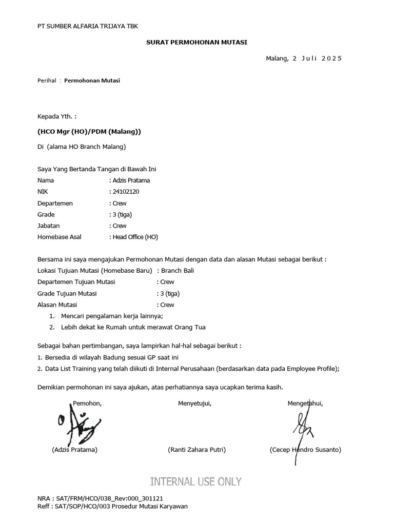 Fix Surat Permohonan Mutasi (Pisah) Dan TTD | PDF