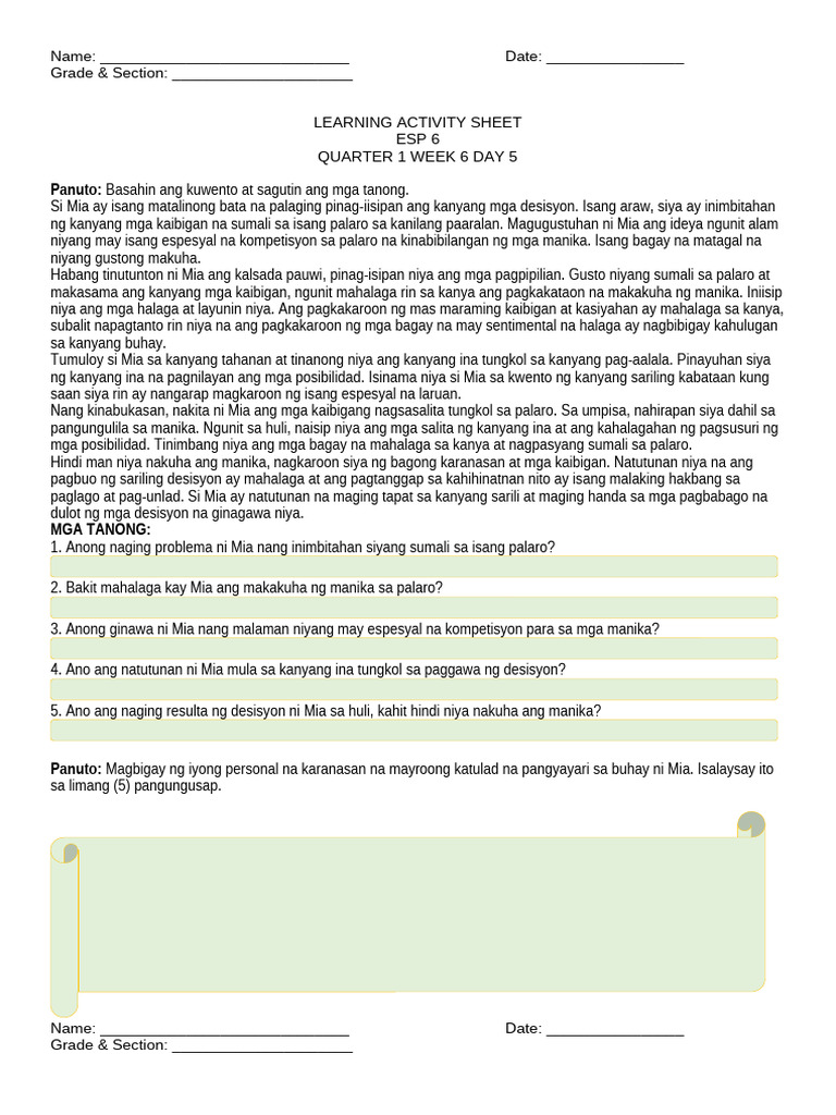 Quarter 1 Week 6 Las Day 5 | PDF