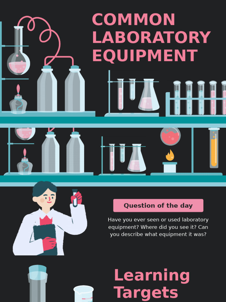 Common Laboratory Equipment or Apparatus NGSS Science Presentation in Black Blue and Pink Flat ...