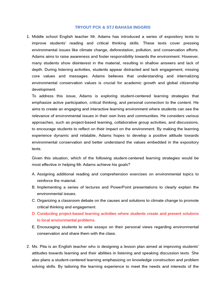 Soal To Bhs. Inggris | PDF | Learning | Reading Comprehension