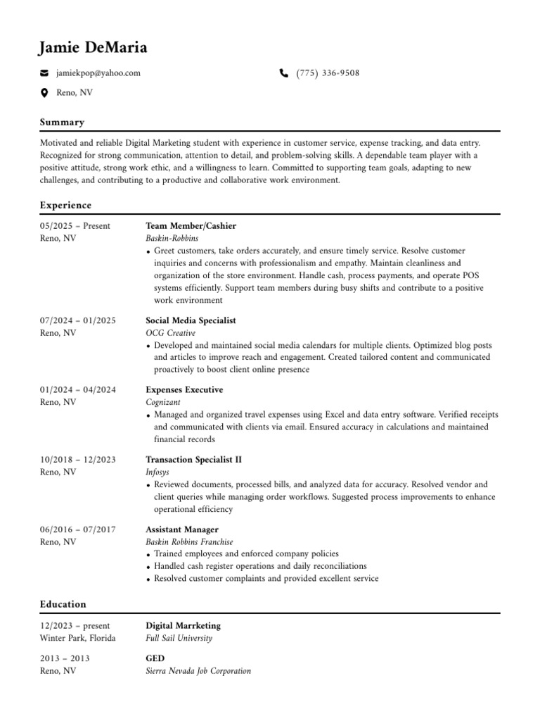 Jamie DeMaria FlowCV Resume 20250706 | PDF | Data | Point Of Sale