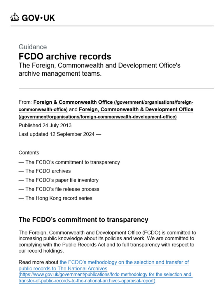FCDO Archive Records and Transparency | PDF