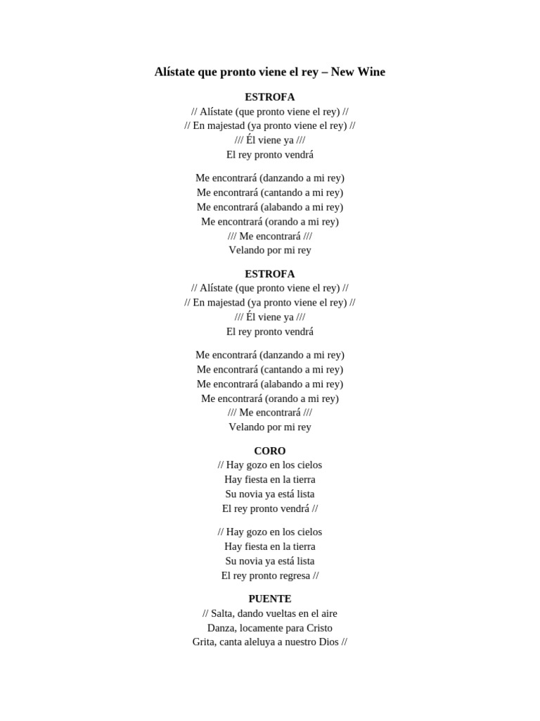 Alístate Que Pronto Viene El Rey - New Wine | PDF