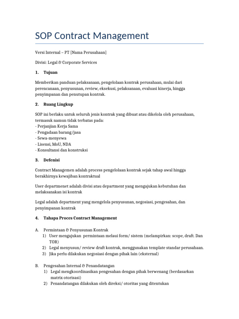Panduan Manajemen Kontrak SOP | PDF