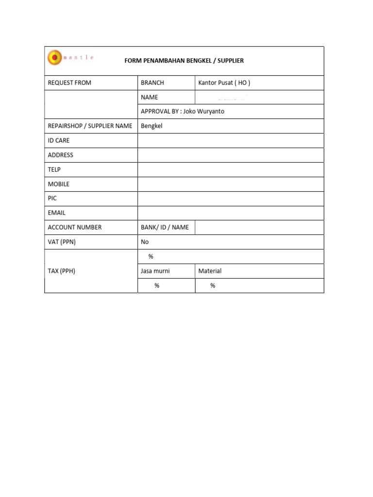 Form Penambahan Bengkel | PDF