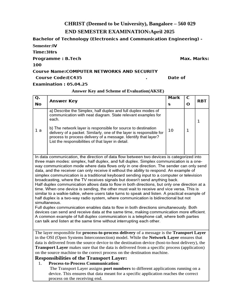 Computer Networks Exam Key & Evaluation | PDF | Routing | Electronics