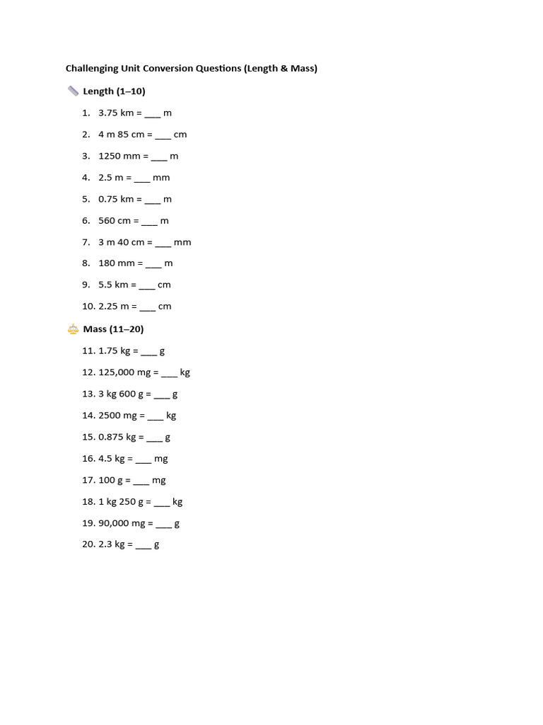 Unit Conversion Practice Questions | PDF