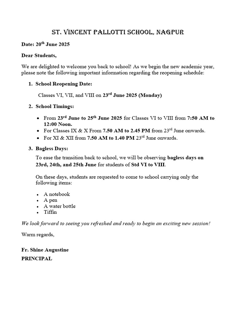 School Reopening Message With Time | PDF