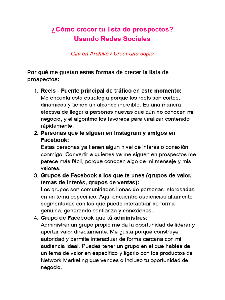 PDF - ¿Cómo Crecer Tu Lista de Prospectos | PDF | Facebook