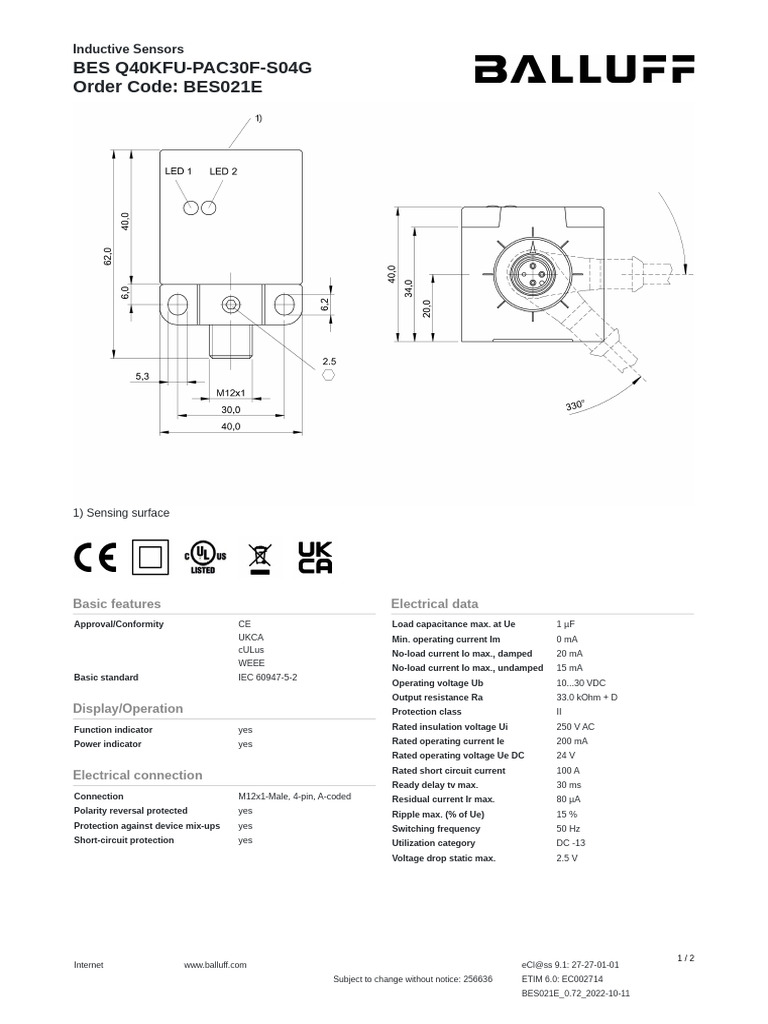 Datasheet BES021E 256636 en | PDF | Alternating Current | Electrical ...