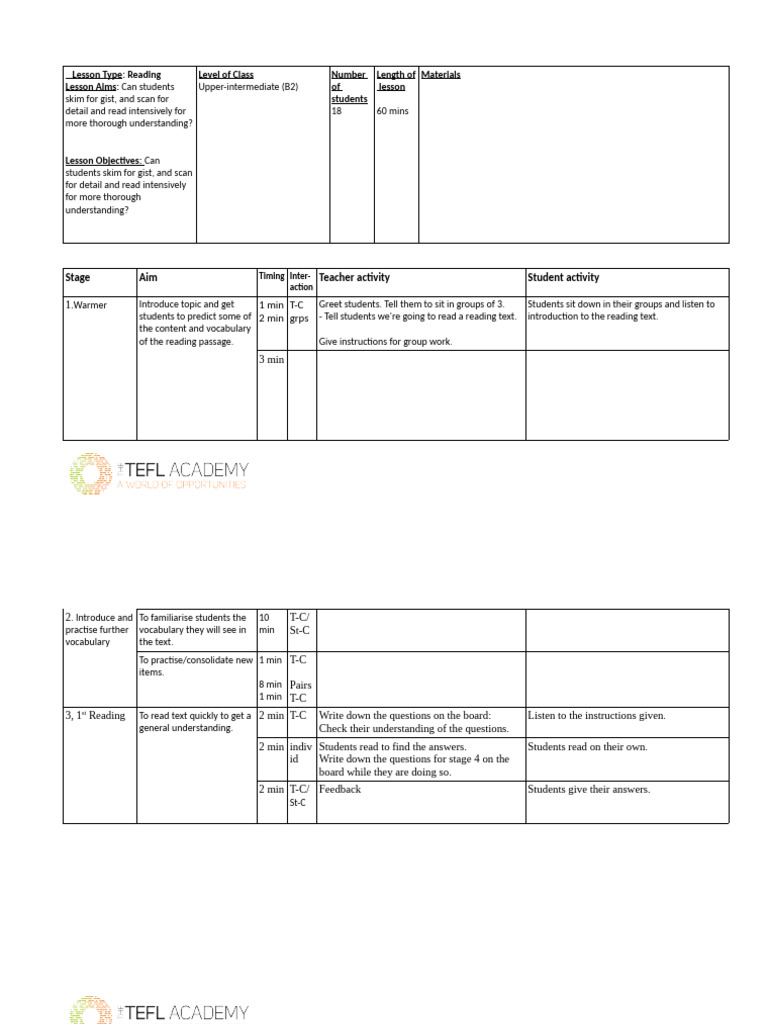 Upper-Intermediate Reading Lesson Plan | PDF