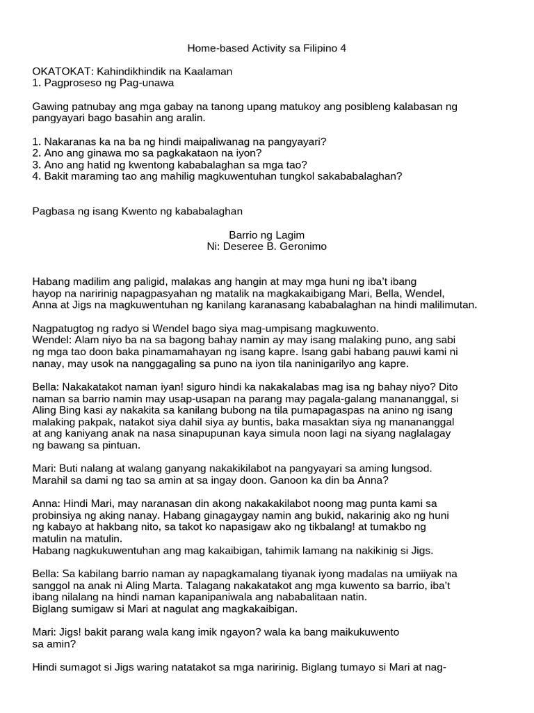 Home-Based Activity (FIlipino 4) | PDF