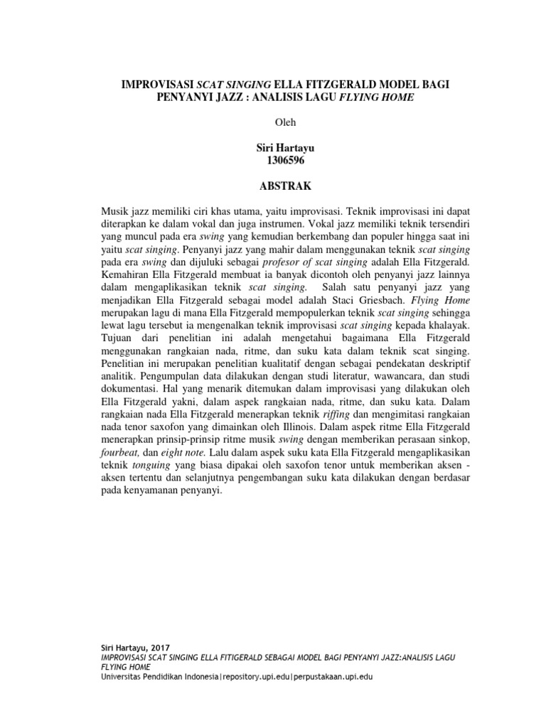 Improvisasi Scat Singing Ella Fitzgerald Model Bagi Penyanyi Jazz ...