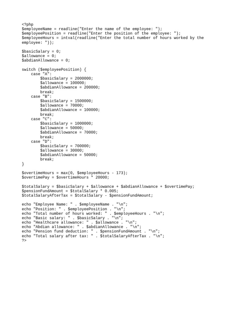 Employee Salary Calculation Script | PDF