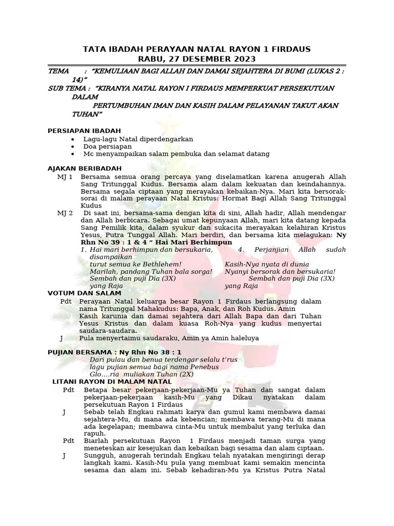 Wyk 1 Punya Liturgi Natal 2022 | PDF