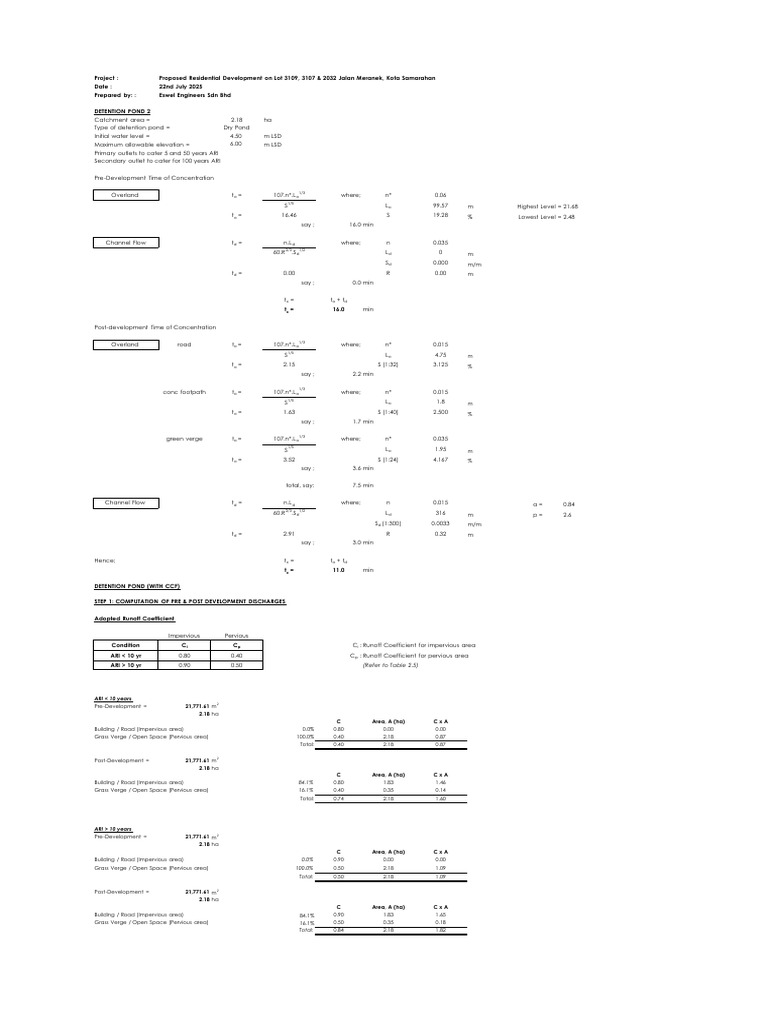 Lot3109 Pond 2 Calculation | PDF | Discharge (Hydrology) | Landscape