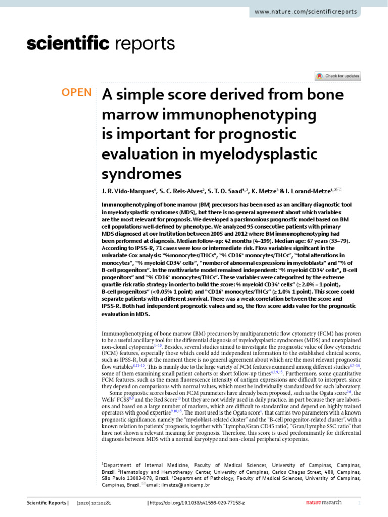 Nature - A Simple Score Derived From BM Immunophenotyping Is Important ...