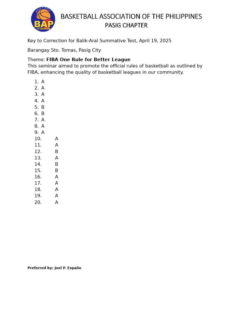 Key To Correction For Balik-Aral | PDF