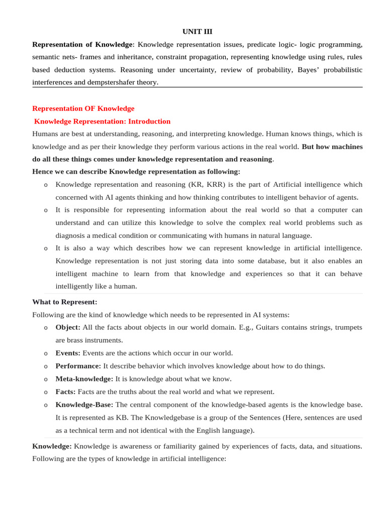 r23 Pai Unit III (1) (Autorecovered) | PDF | Knowledge Representation And Reasoning | Logic
