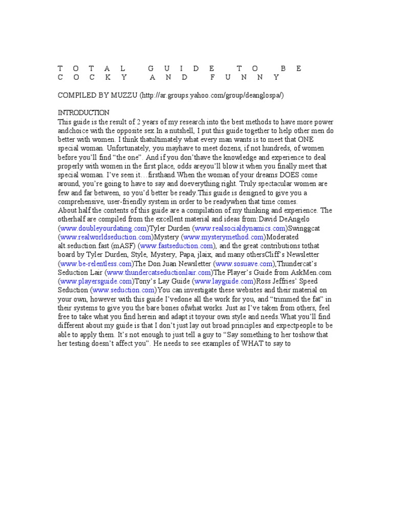 Total Guide To Be Cocky and Funny | PDF | Seduction | Behavioural Sciences