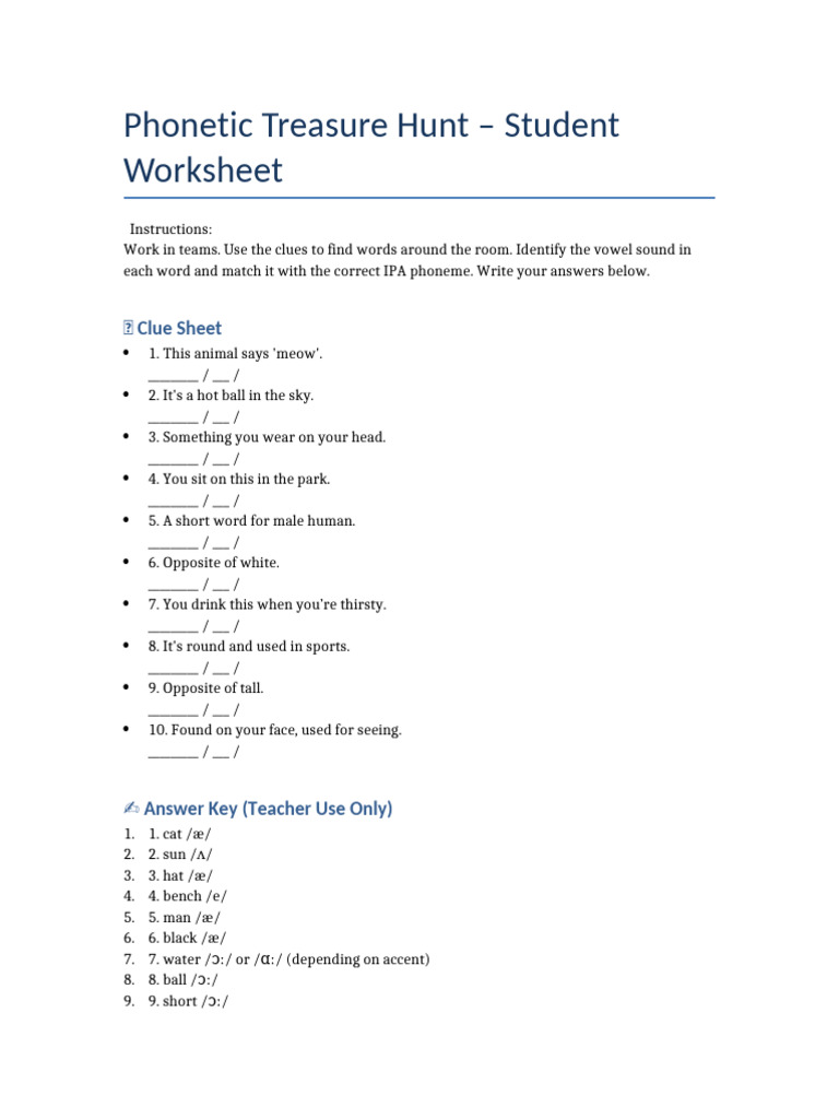 Phonetic Treasure Hunt Worksheet | PDF