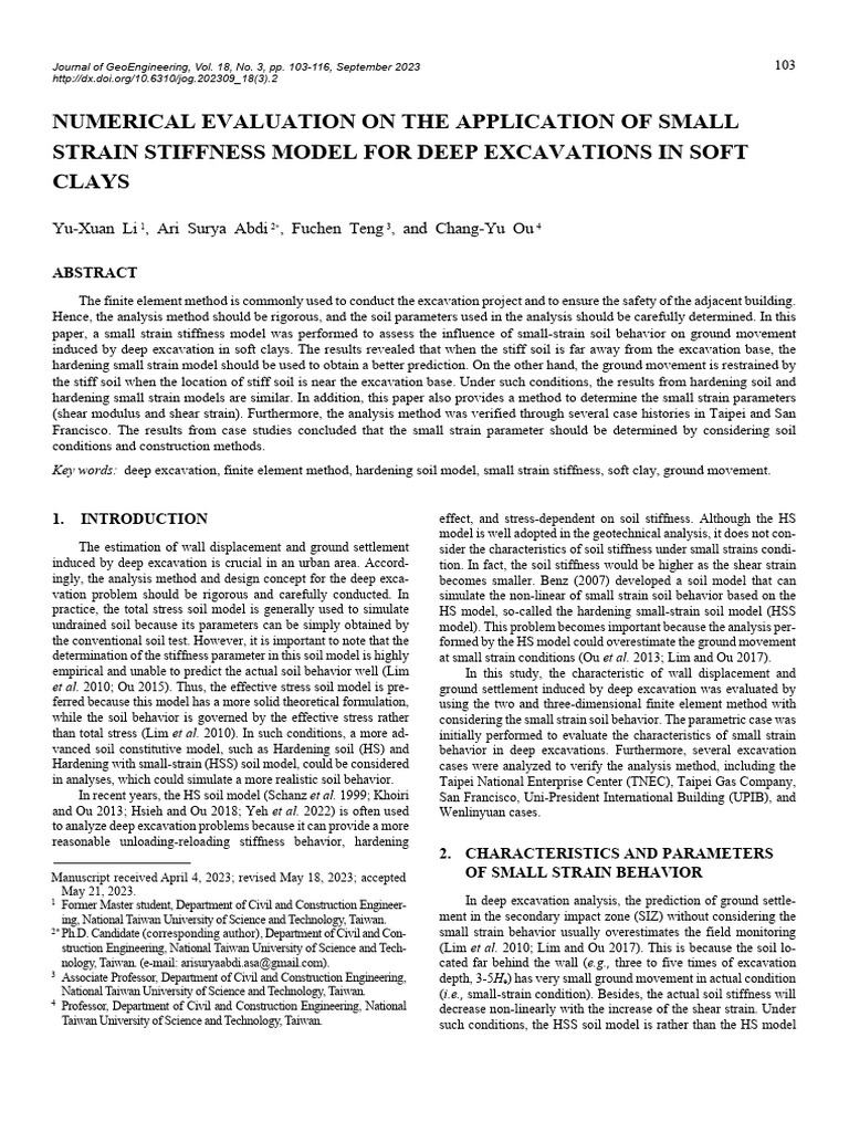 Numerical Evaluation On The Application of Small Strain Stiffness Model ...
