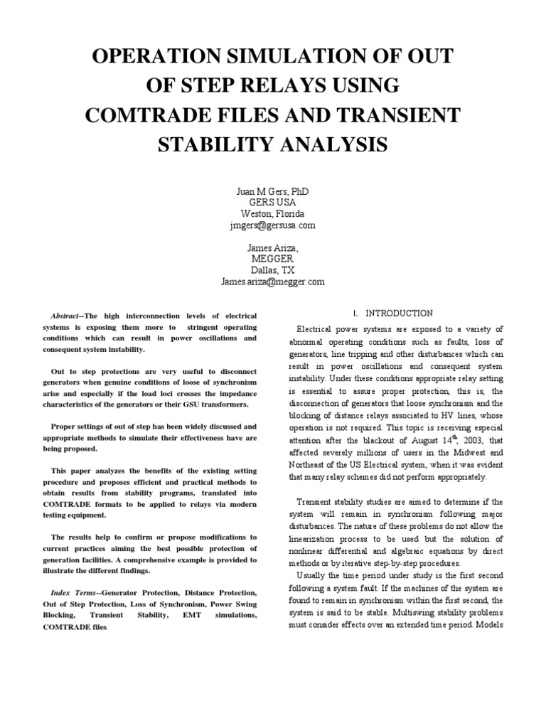 Operation Simulation of Oos Relays Using Comtrade Files and Transient ...