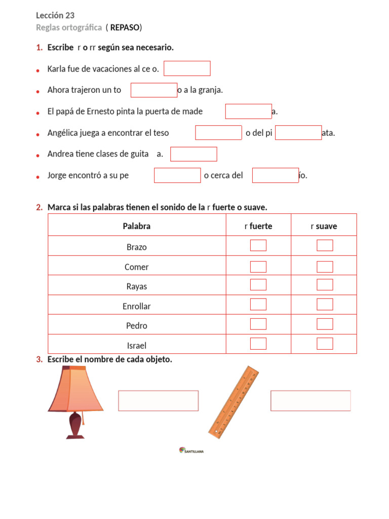 Hoja de Trabajo Repaso Letra R RR | PDF