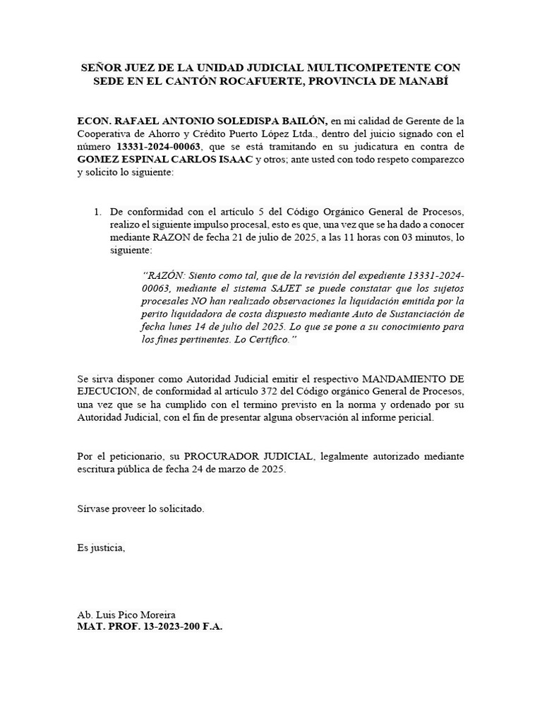 Impulso Procesal - Gomez Espinal Carlos Isaac - Solicitud de ...