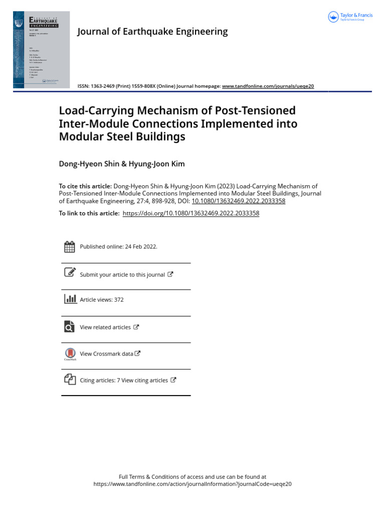 Load-Carrying Mechanism of Post-Tensioned Inter-Module Connections ...