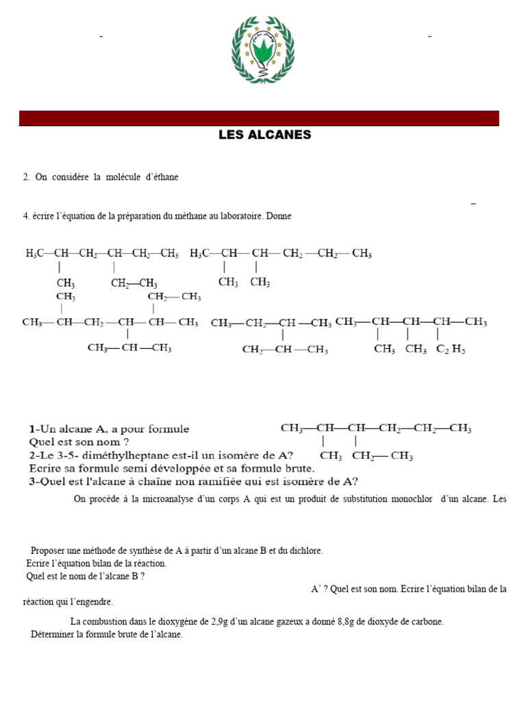 Exercices sur les Alcanes et Méthane | PDF | Réaction d'oxydoréduction ...