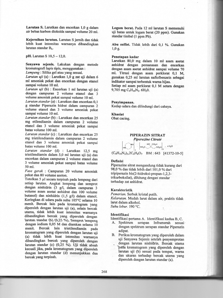 Metod Piperazine Citrate | PDF
