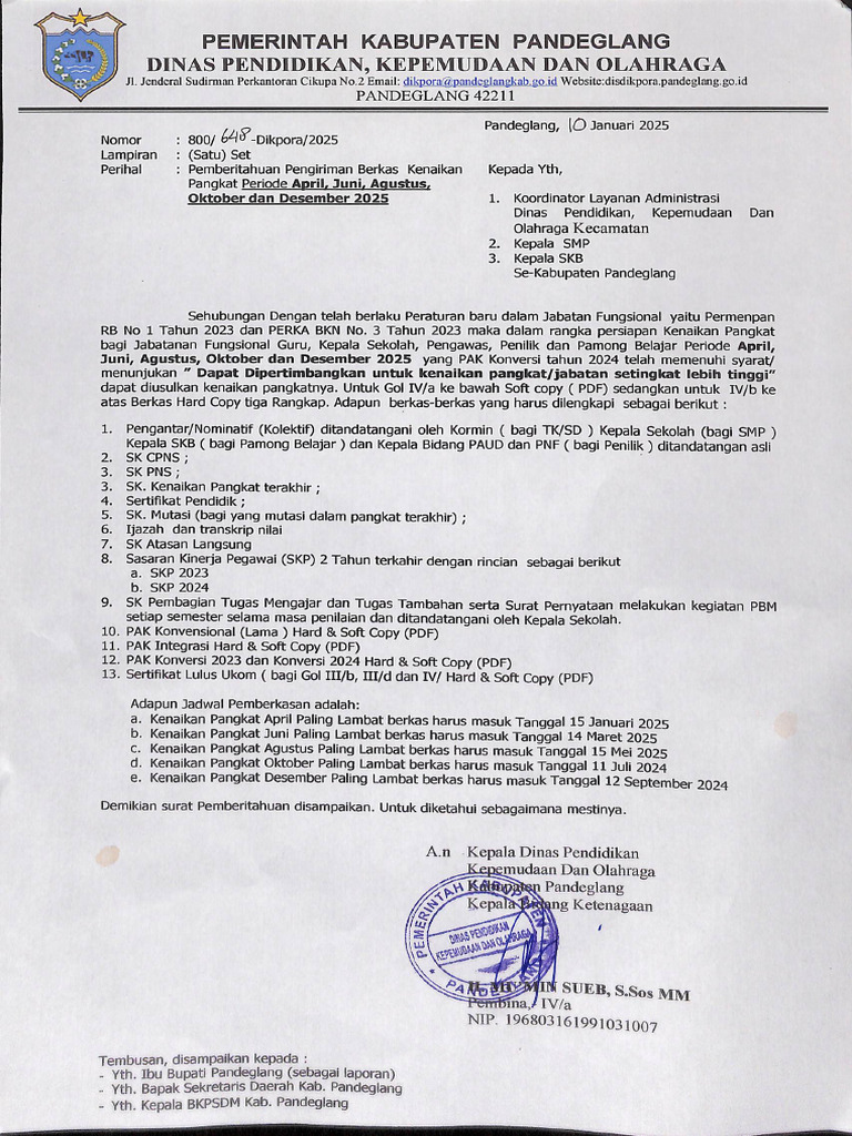 Surat Edaran Kenaikan Pangkat Tahun 2025 | PDF