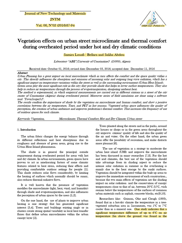 Vegetation's Impact on Urban Microclimate | PDF | Climate | Humidity