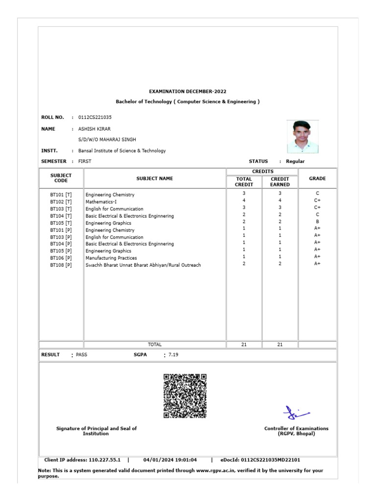 Rajiv Gandhi Proudyogiki Vishwavidyalaya, Bhopal - 1st em | PDF | Computing | Engineering