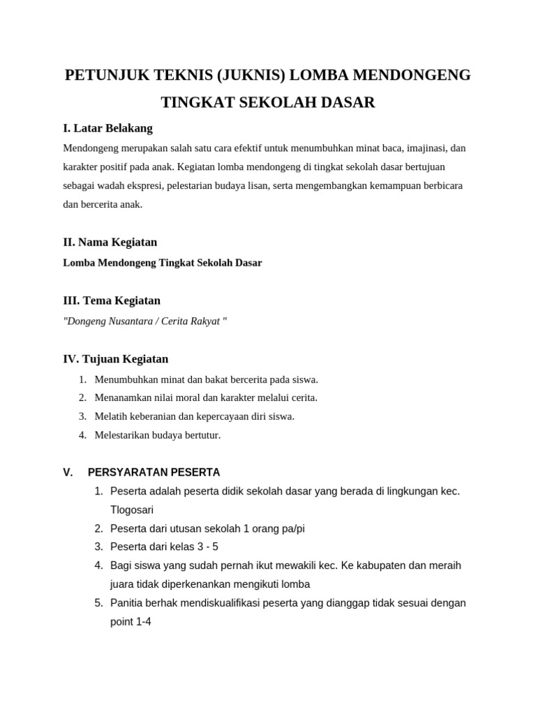 Petunjuk Teknis Lomba Mendongeng | PDF