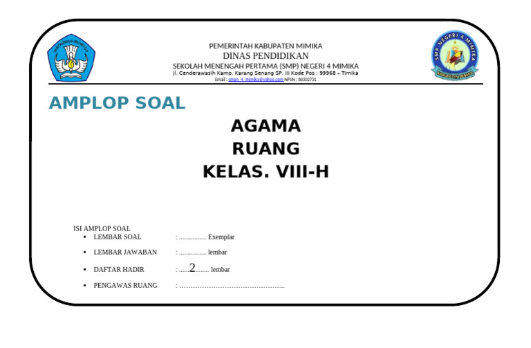 Map Soal Agama Kelas VIII-H SMPN 4 | PDF