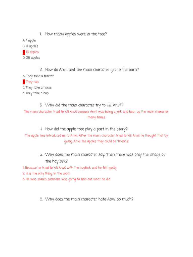 Apple Tree Story Analysis Quiz | PDF