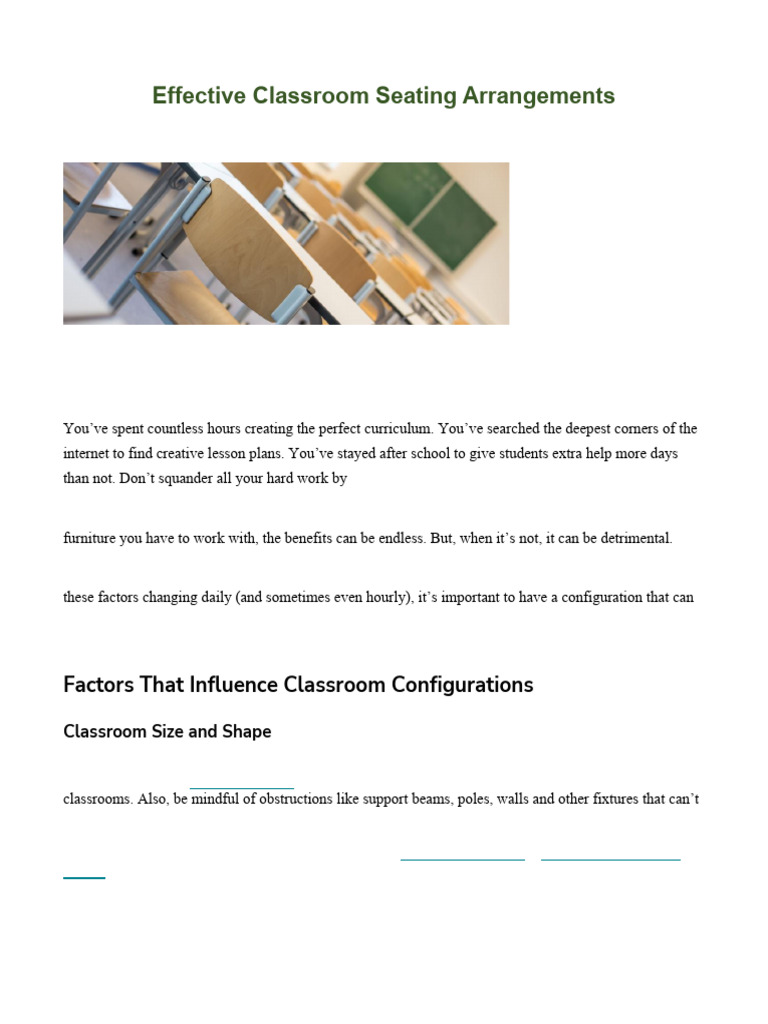 Effective Classroom Seating Arrangament | PDF | Classroom | Learning