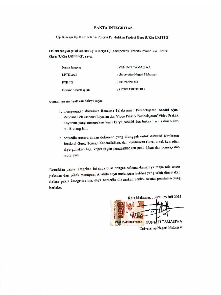 Pakta Intergritas | PDF