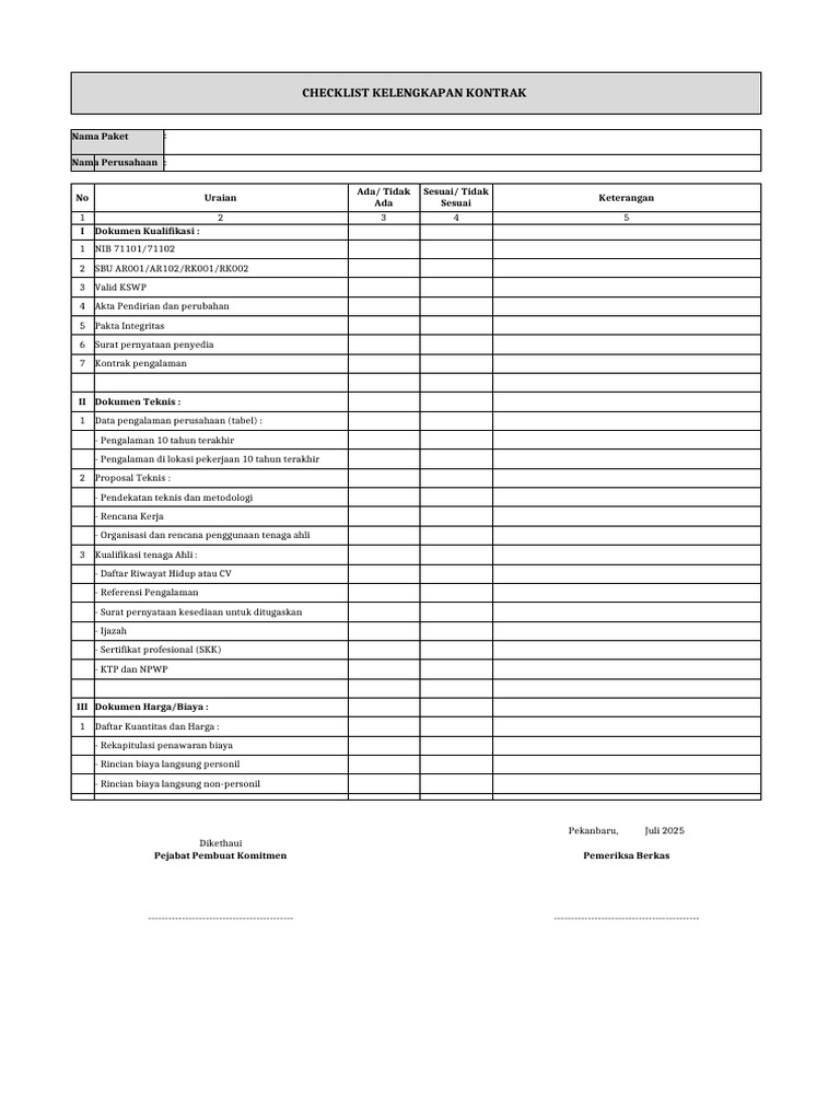 Checklist Lengkap Kontrak Proyek | PDF